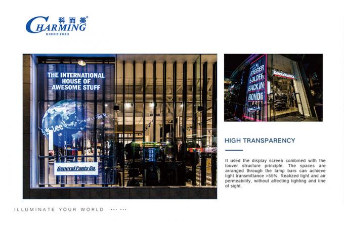 Crashproof See Through LED Screen , Aluminum Transparent LED Storefront